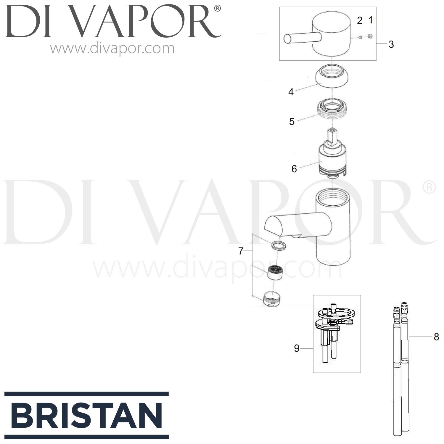 Bristan PM BASNW C Prism Basin Mixer (without Waste) Spare Parts Bristan PM BASNW C Prism Basin Mixer (without Waste) Spare Parts